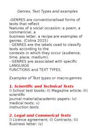 Genres,Text Types and Examples - Docsity