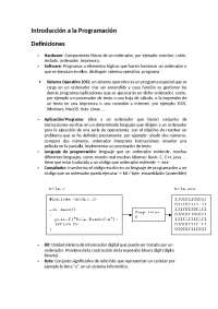 Introducción a la Programación - Definiciones - Docsity