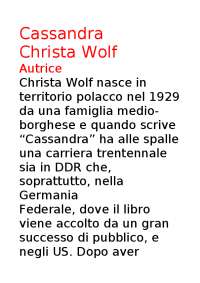 Cassandra Christa Wolf appunti - Docsity