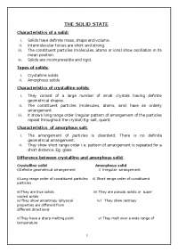 Chemistry’s : The solid state notes. - Docsity