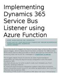 Implementing service bus in Dynamics 365 - Docsity