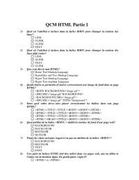 QCM HTML Partie 1-6 avec réponses | Exercices Programmation informatique - Docsity