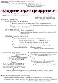UMANESIMO E RINASCIMENTO - quadro storico - Docsity