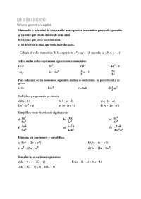 Ejercicios de Álgebra y geometría 1 eso - Docsity