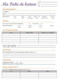Fiche de lecture à compléter - exemple - Docsity