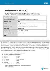 Computer Science, IT, Database design and development assignment - Docsity