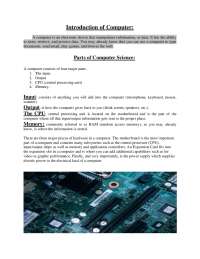 Short Introduction of Computer Its Parts, and its types - Docsity