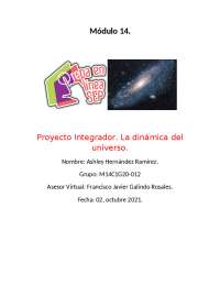 Proyecto Integrador. La dinámica del universo. Módulo 14. - Docsity