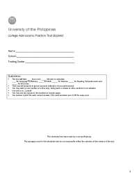 UPCAT Reviewer for all | Exams English | Docsity