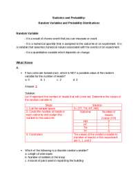Statistics and Probability (Random Variables and Probability Distributions) - Docsity