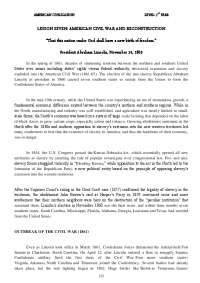AMERICAN CIVIL WAR AND RECONSTRUCTION - Docsity