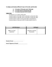 To design and Analyze different Types of Encoder and Decoder | Lab ...