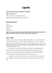Biomolecules Lipids Notes (General Biology ) - Docsity