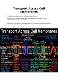 Transport Across Cell Membranes notes for healthcare and medical ...