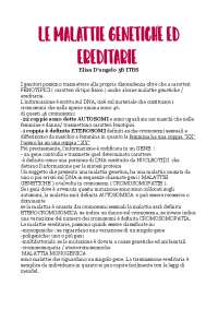 Malattie genetiche/ ereditarie. Metodologie di diagnostica e prevenzione - Docsity