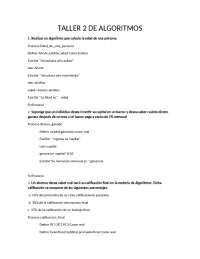 Ejercicios resueltos de taller numero dos de algoritmos - Docsity