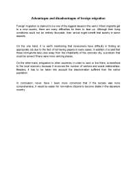 Advantages and disadvantages of foreign migration - Docsity