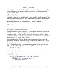 Excepciones en java, tipos - Docsity