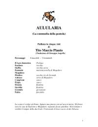 Aulularia commedia di Plauto - Docsity