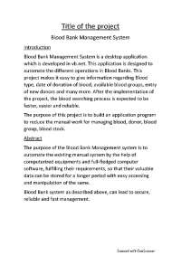 Blood Bank Management system | Study Guides, Projects, Research ...