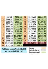 Tabla modalidad 40 pensiones del IMSS - Docsity