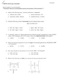 CHEM 1110 Exam 2 Fall 2021 - Docsity