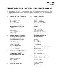 Abbreviations Symbols for taking notes - Docsity