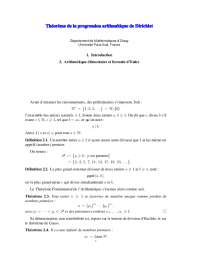 Théorème de la progression arithmétique de Dirichlet - Docsity