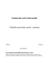 Vestacke neuronske mreze-primena | Seminarski radovi' predlog Informatika - Docsity