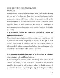 Code of Ethics for Pharmacists - Docsity