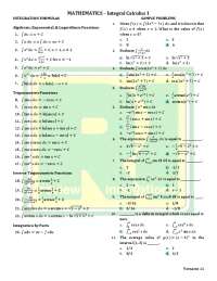 Integral Calculus Summary notes with practice problem - Docsity