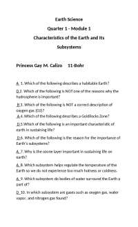 EARTH SCIENCE ANSWER KEYS TO HELP YOU - Docsity