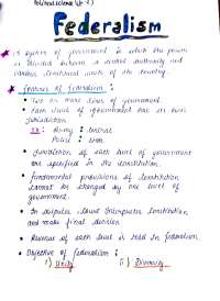 Political Science - Federalism Complete Handwritten Notes - Docsity