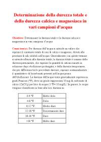 Determinazione della durezza dell'acqua in vari campioni - Docsity
