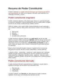 RESUMO SIMPLIFICADO SOBRE PODER ORIGINÁRIO E DERIVADO - Docsity