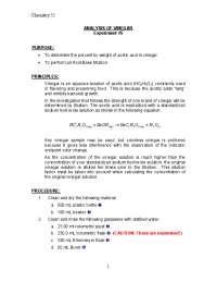Analysis of vinegar by titration - Docsity