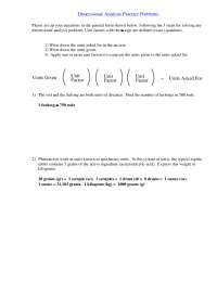 Dimensional Analysis Practice Problems - Docsity