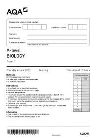 AQA: A-level BIOLOGY Paper 1 7402/1 - Docsity