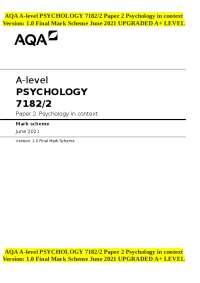 AQA A-level PSYCHOLOGY 7182/2 Paper 2 Psychology in context Version: 1. ...