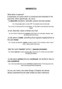 Italiano per stranieri: il tempo verbale dell'imperfetto - Docsity