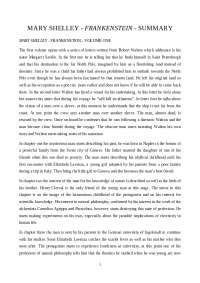 Mary Shelley - Frankenstein - Summary - Docsity