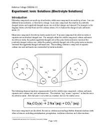 Experiment: Ionic Solutions (Electrolyte Solutions) - Docsity