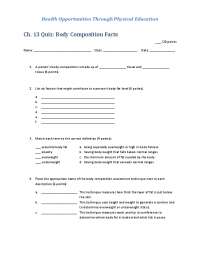 Quiz: Body Composition Facts - Docsity