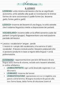 Riassunto Lessico e Semantica orale linguistica - Docsity