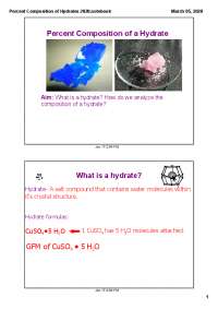 Percent Composition of a Hydrate - Docsity