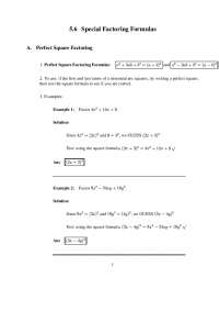 Special factoring formula sheet - Docsity