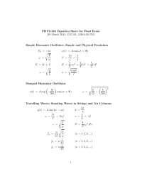 Oscillation formula sheet - Docsity
