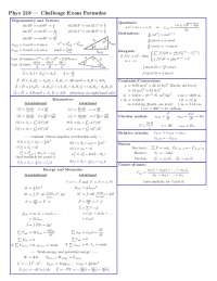Physics 218 formula sheet - Docsity