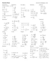 Phys 218 formula sheet | Cheat Sheet Physics | Docsity