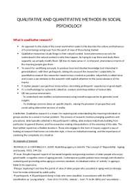 Qualitative and quantitative methods in social psychology - Docsity